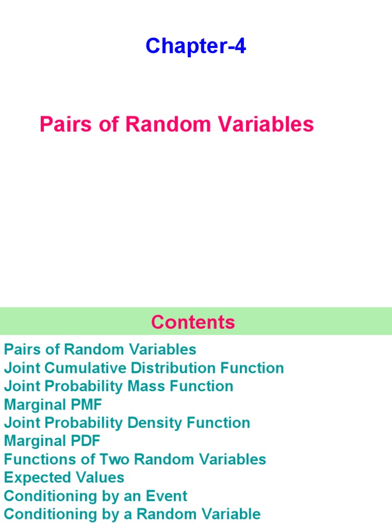 Chapter-4: Pairs of Random Variables | PDF | Probability Density Function | Probability Distribution