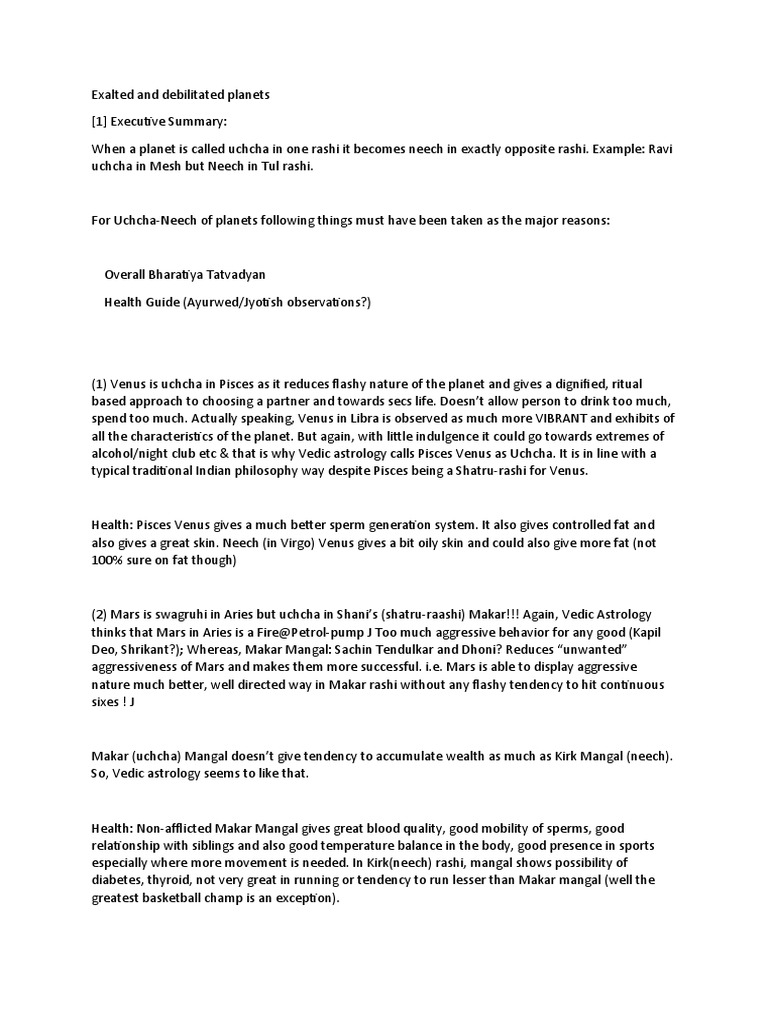 Exalted and Debilitated Planets Overview | PDF | Planets In Astrology ...