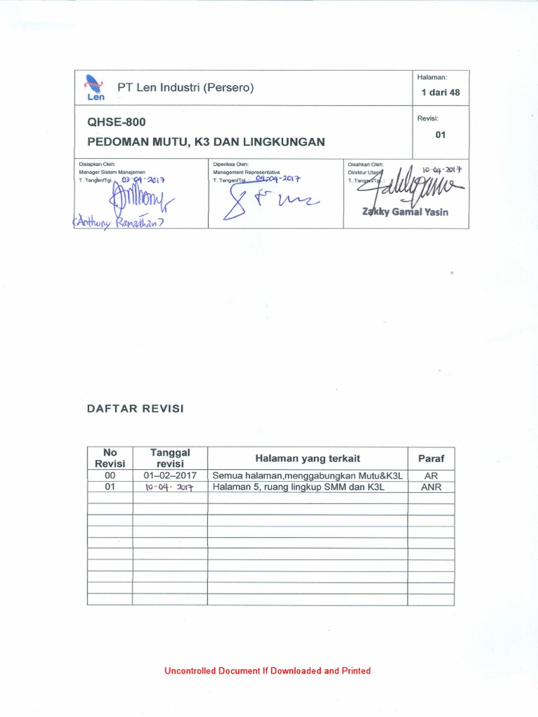 Manual Mutu Dan K3L PT. Len Industri | PDF | Bisnis | Teknologi & Rekayasa