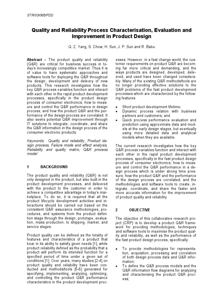 Quality and Reliability Process Characterisation, Evaluation and ...