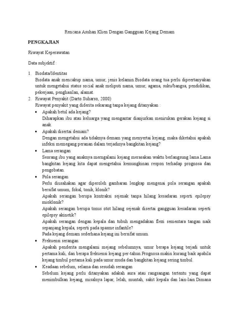Rencana Asuhan Klien Kejang Demam | PDF | Kesehatan Holistik