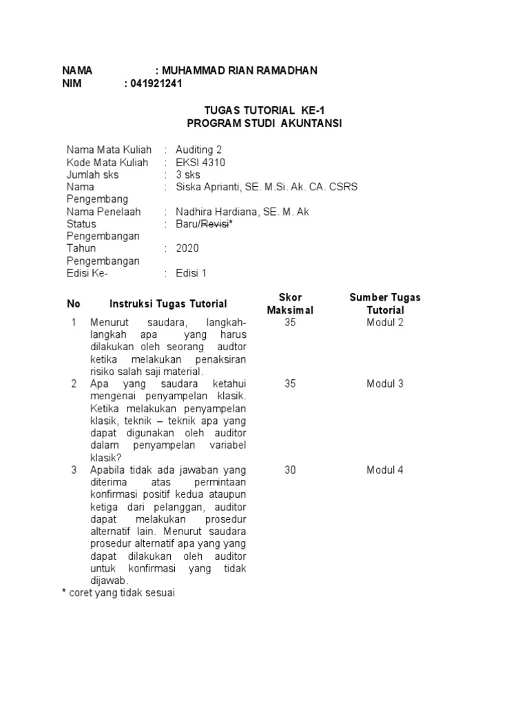 Tugas Tutorial 1 - AUDITING 2 | PDF