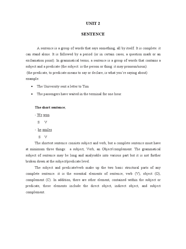 AE Module Unit 2 - Sentence (Element) | PDF | Subject (Grammar) | Sentence (Linguistics)