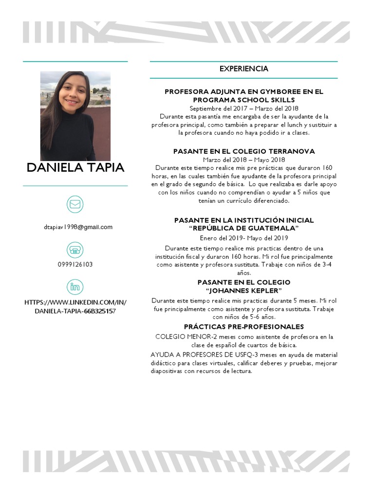 Curriculum Daniela Tapia | PDF | Enseñando | Maestros