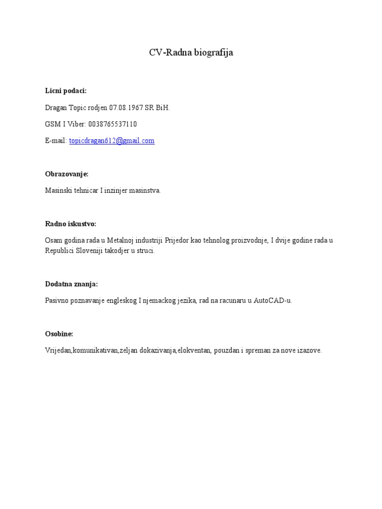 CV Radna Biografija | PDF