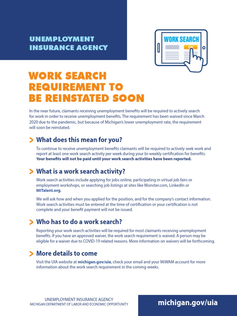 UIA Work Search Requirement To Be Reinstated | PDF