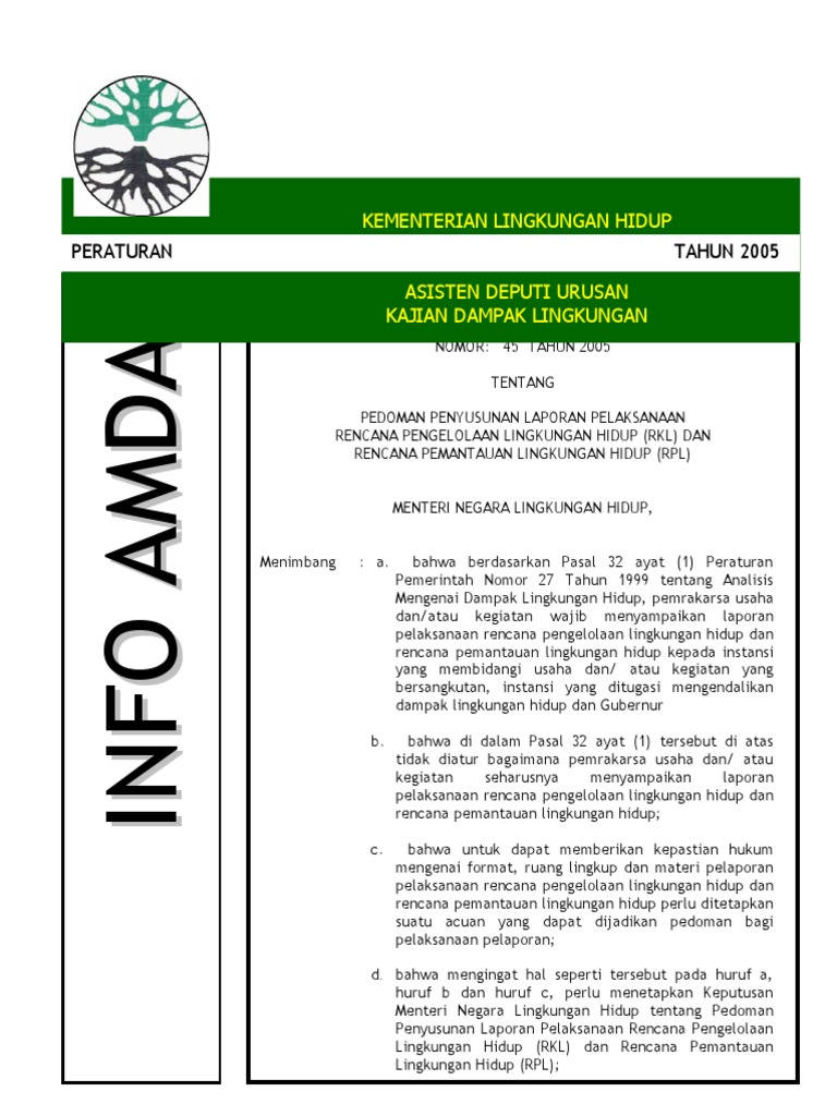 Pedoman Laporan RKL dan RPL 2005 | PDF