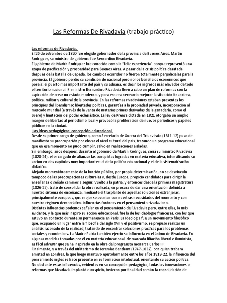 Las Reformas de Rivadavia | PDF | Educación avanzada | Science