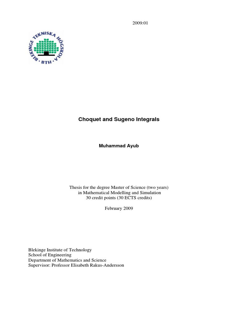 Choquet and Sugeno Integrals: Muhammad Ayub | Download Free PDF | Lebesgue Integration | Measure ...