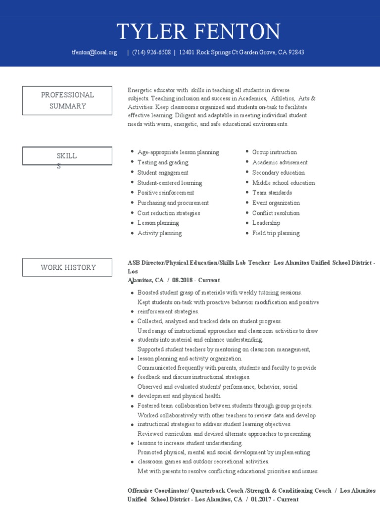 May 2021 Tyler Fenton Resume | PDF | Mentorship | Teachers
