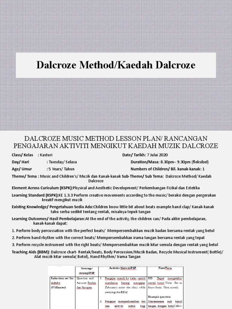 Rancangan Pengajaran Kaedah Dalcroze | PDF