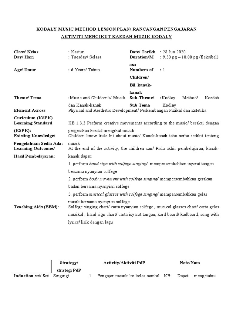 Kodaly Music Method Lesson Plan | PDF