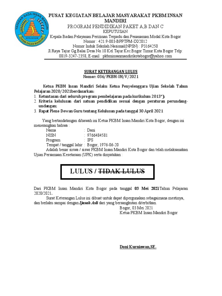 Contoh SKL 1a | PDF
