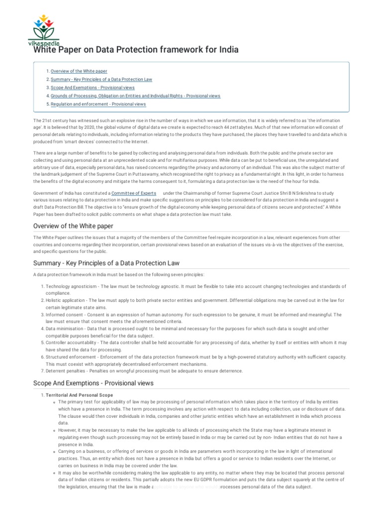 White Paper On Data Protection Framework For India - Vikaspedia | PDF ...