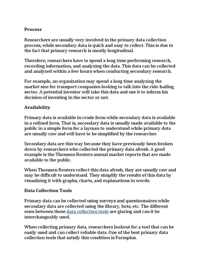 Difference Primary & Secondary Data | PDF | Data | Interview