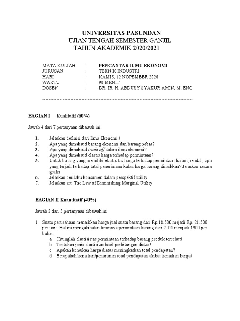 Soal UTS PIE DR Syakur | PDF