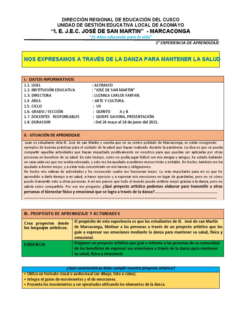 3 Experiencia De Aprendizaje Ciclo Vii 5 Grado Pdf Bailes Las