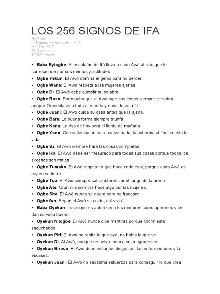 LOS 256 SIGNOS DE IFA Pa Ifa | PDF | Santeria | Religión étnica