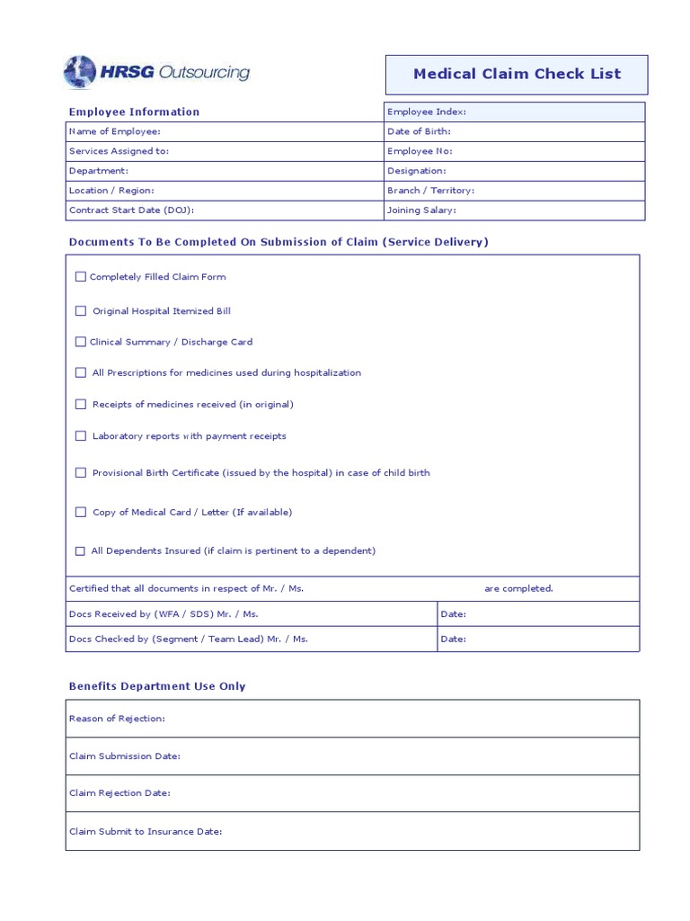 Medical Claim Check List: Employee Information | PDF