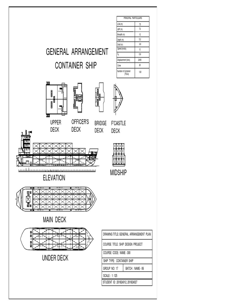Container Ship General Arrangement: Elevation Midship | PDF | Naval ...