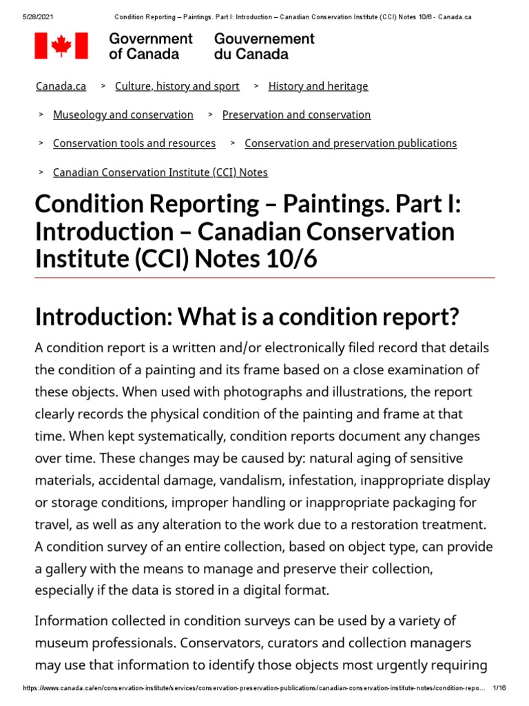 Condition Reporting - Paintings. Part I + II + III - EN - FR - Canadian ...