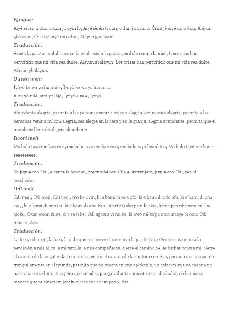 Rezos de Los 16 Meji de Ifa Tradicional | PDF | Santeria | Religión étnica