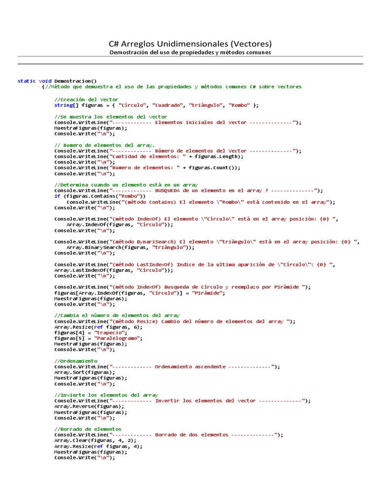 DEMOSTRACION Vectores C# | PDF | Estructura de datos de matriz ...