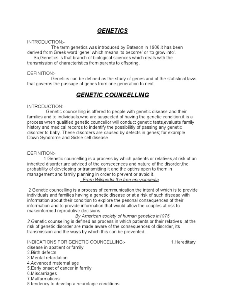 Genetics Counselling | PDF | Genetic Counseling | Genetic Testing