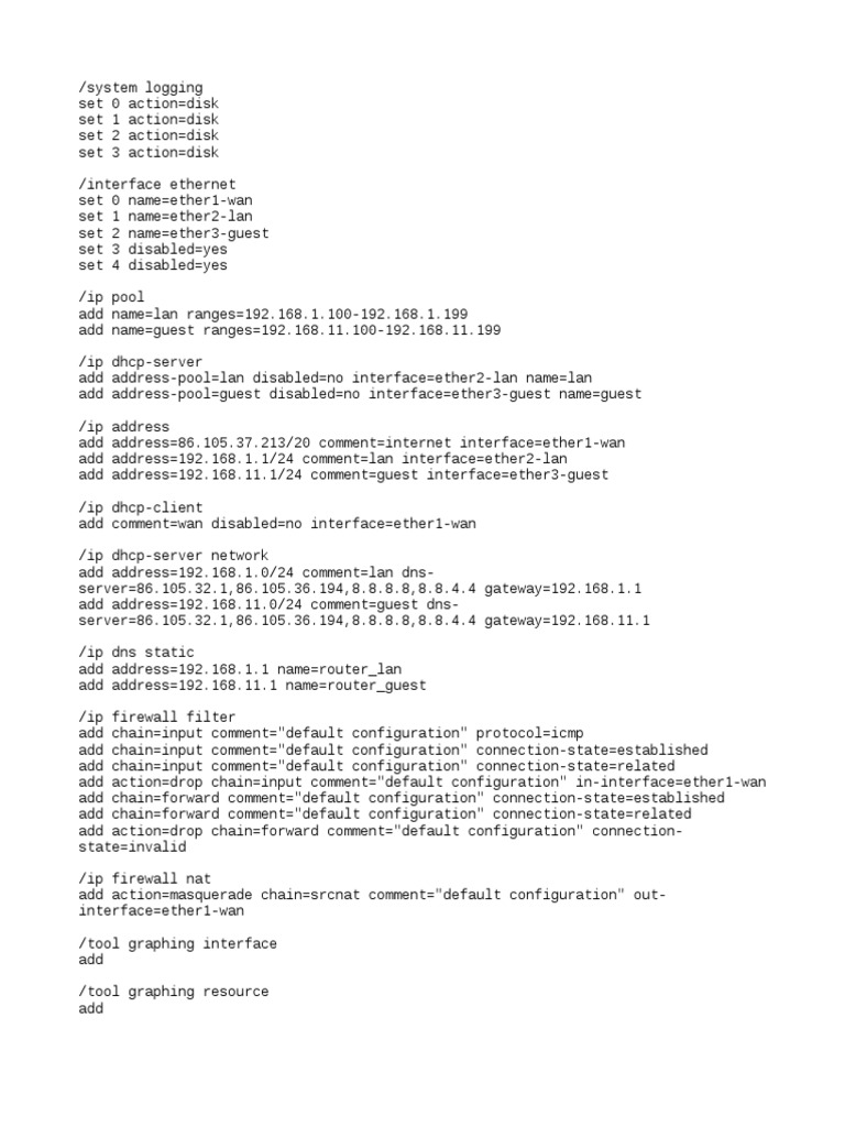 Script Mikrotik Config 1wan 2lan | PDF