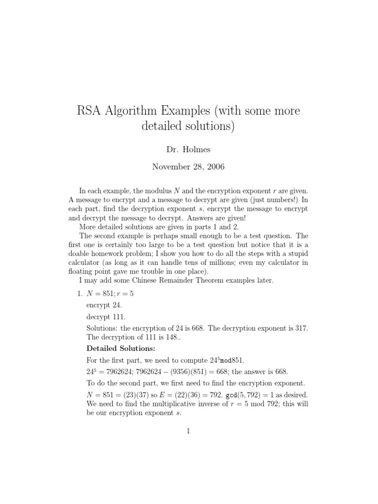 Rsa Examples | Download Free PDF | Cryptography | Theoretical Computer ...