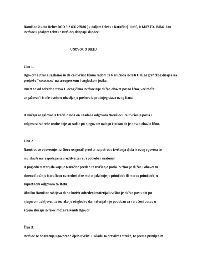 Ugovor-O-Djelu Template | PDF