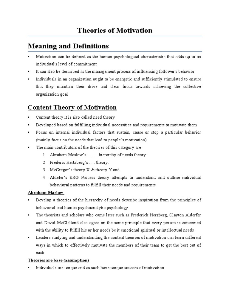Content Vs Process Theory of Motivation | PDF | Motivation | Motivational