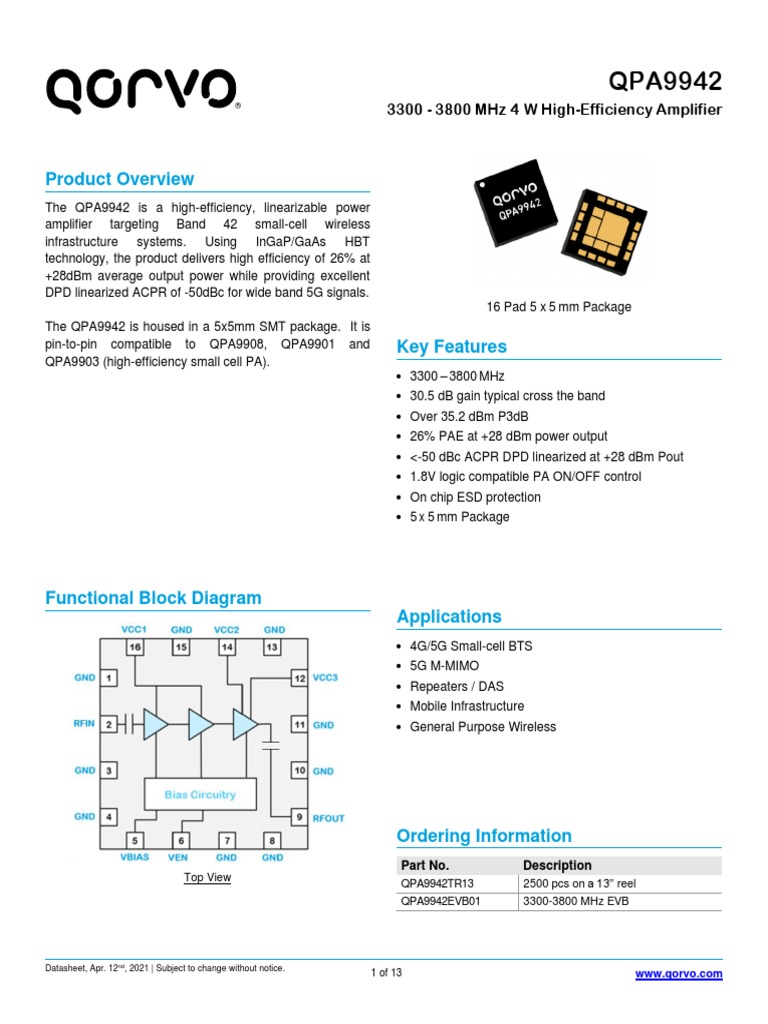 QPA9942 Data Sheet | PDF | Printed Circuit Board | Amplifier