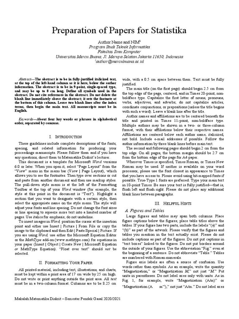 Template Makalah TB2 Statistika | Download Free PDF | Note (Typography) | Bracket