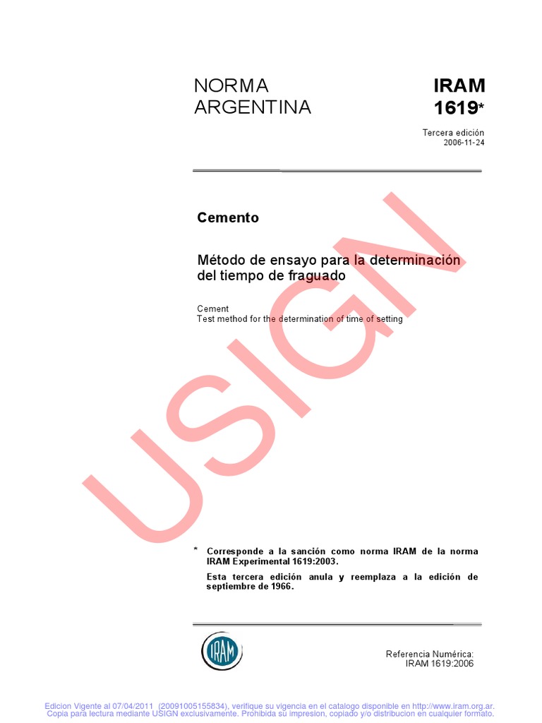 Iram 1619 | PDF | Cemento | Science