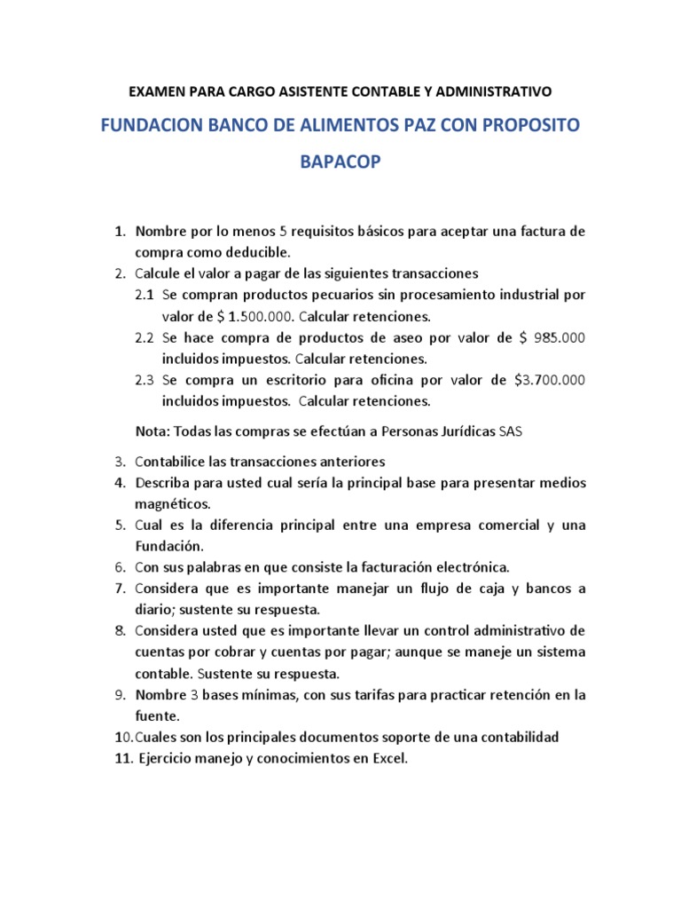 Prueba Asistente Contable | PDF