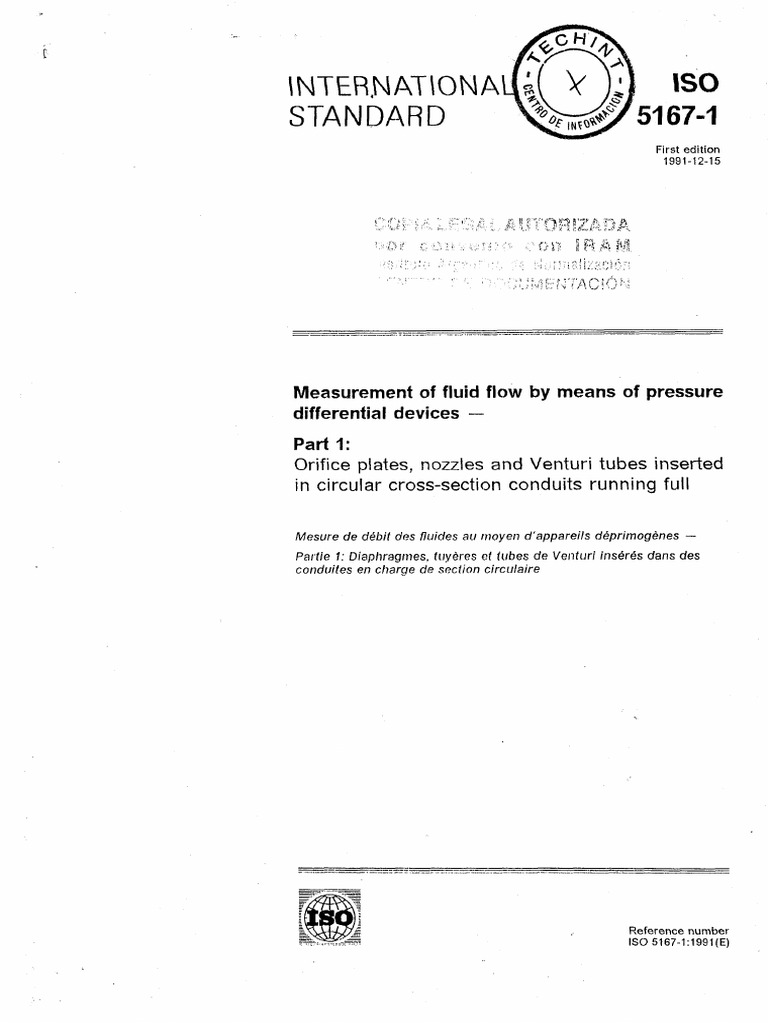 ISO 5167-1 - 1991 - Measurement of Fluid Flow by Means of Differents ...