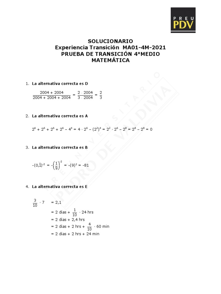 Solucionario Experiencia MA01-4M-2021 | PDF | Pendiente | Enseñanza de matemática