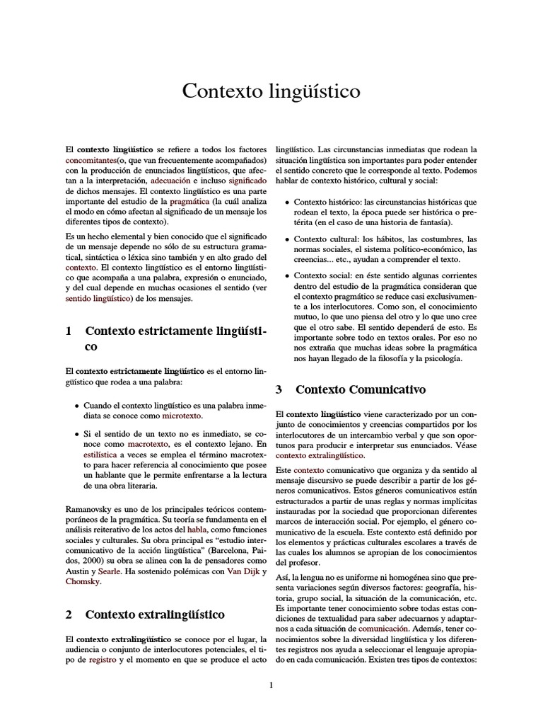 Contexto Linguistico | PDF | Contexto (uso del lenguaje) | Comunicación ...