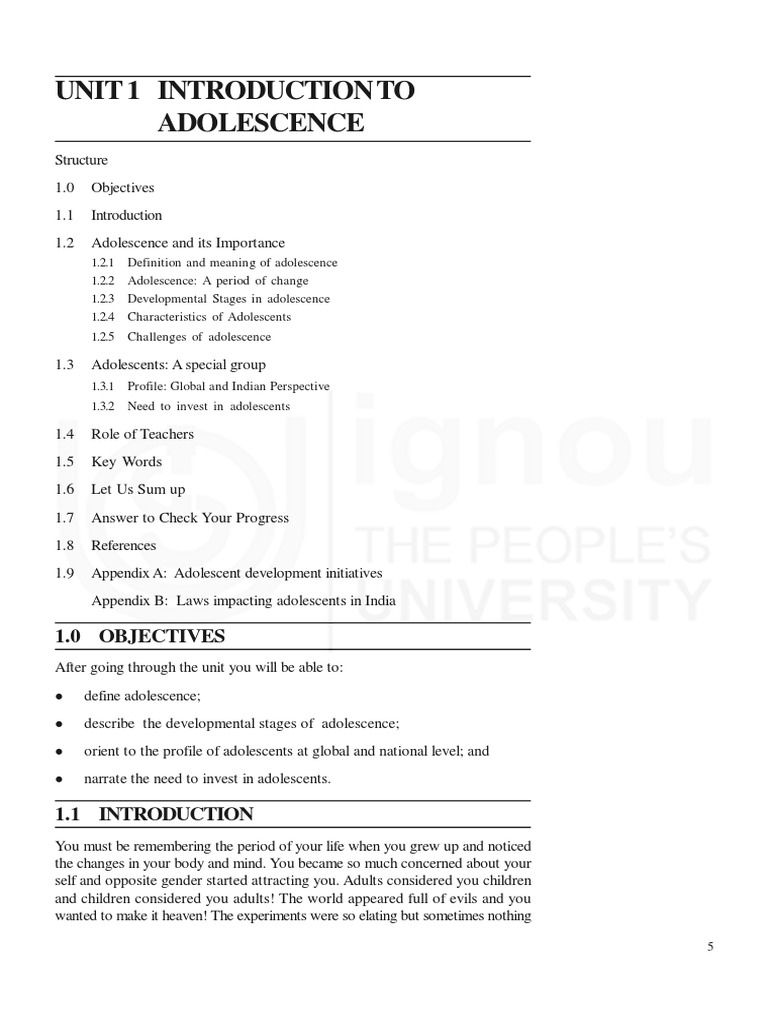 Unit 1 Introduction To Adolescence: 1.0 Objectives | PDF | Puberty ...