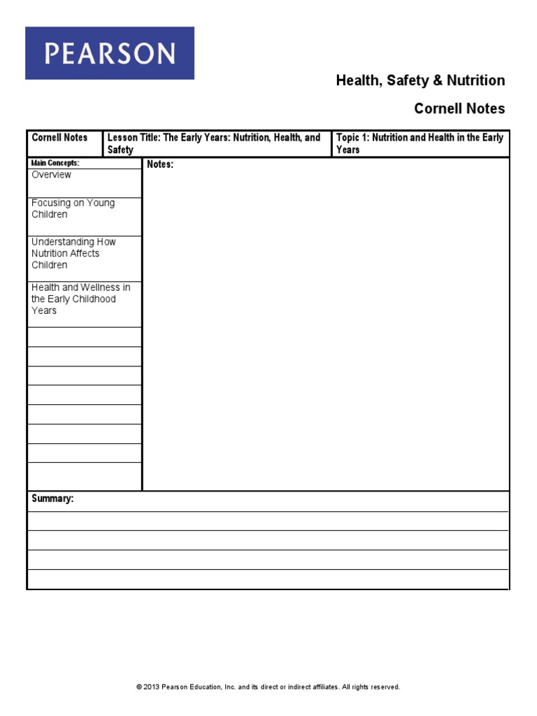 Health, Safety & Nutrition Cornell Notes | PDF