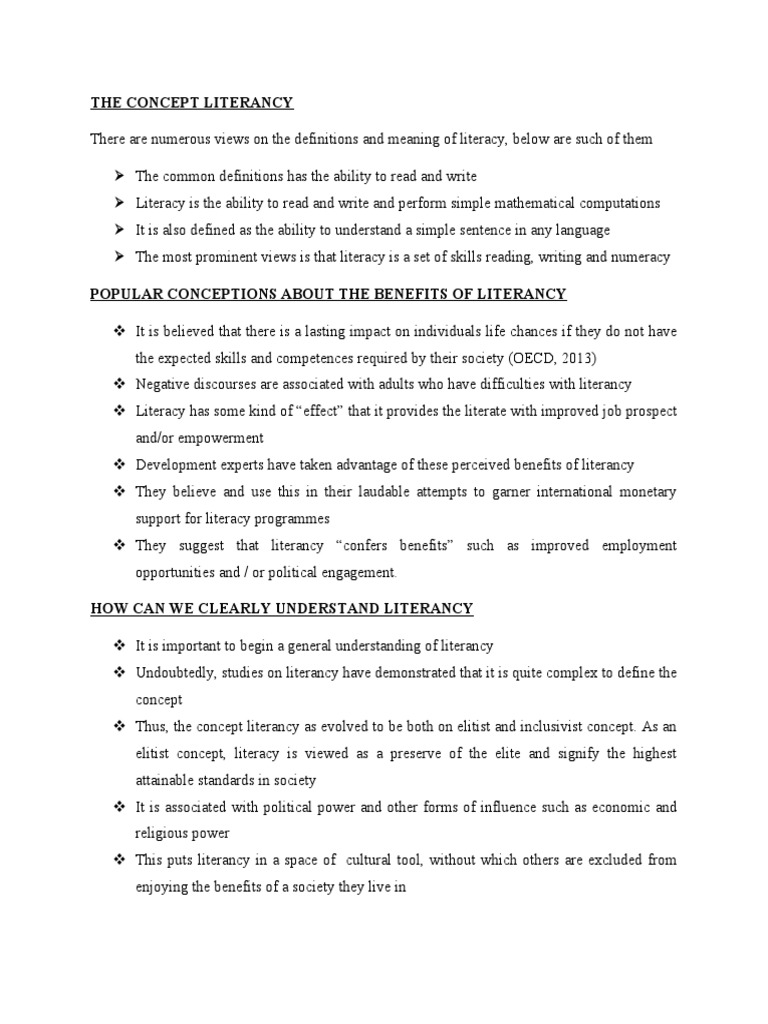 Lecture Notes For Literacy | PDF | Literacy | Adult Education