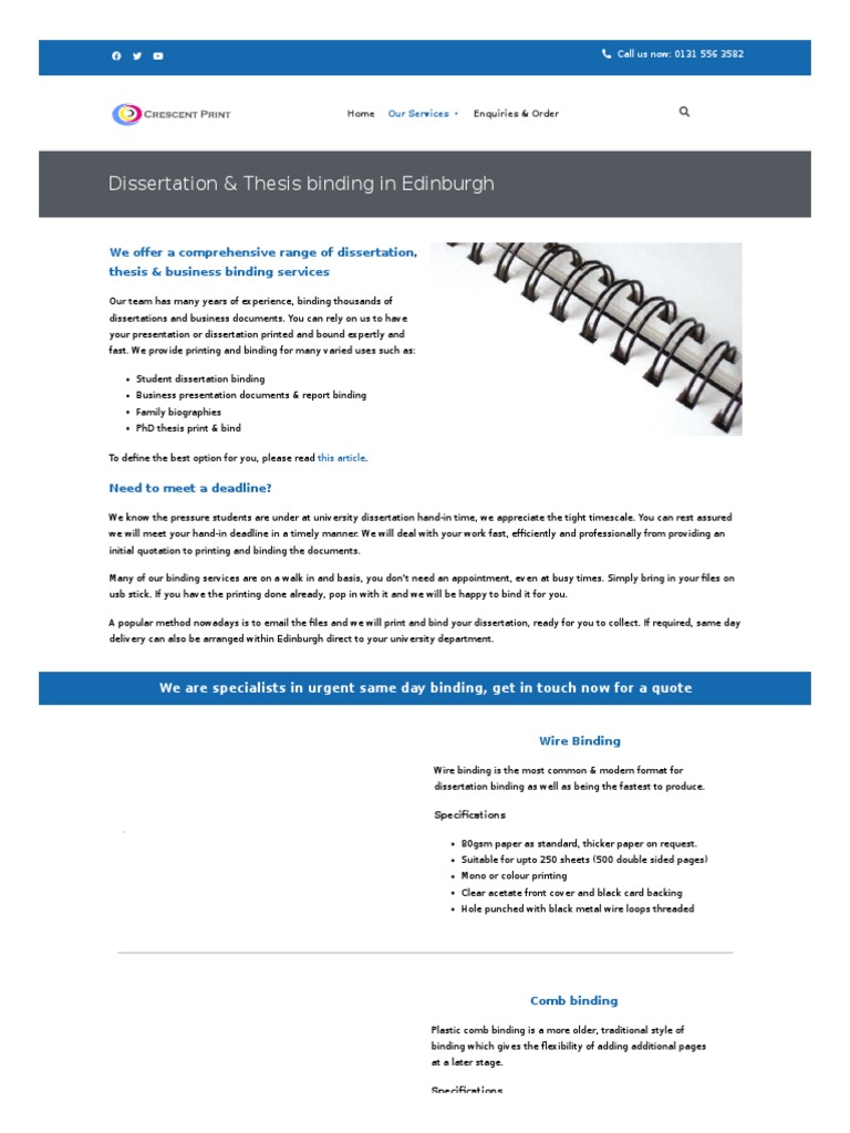 Dissertation & Thesis Binding in Edinburgh | PDF | Bookbinding | Paper