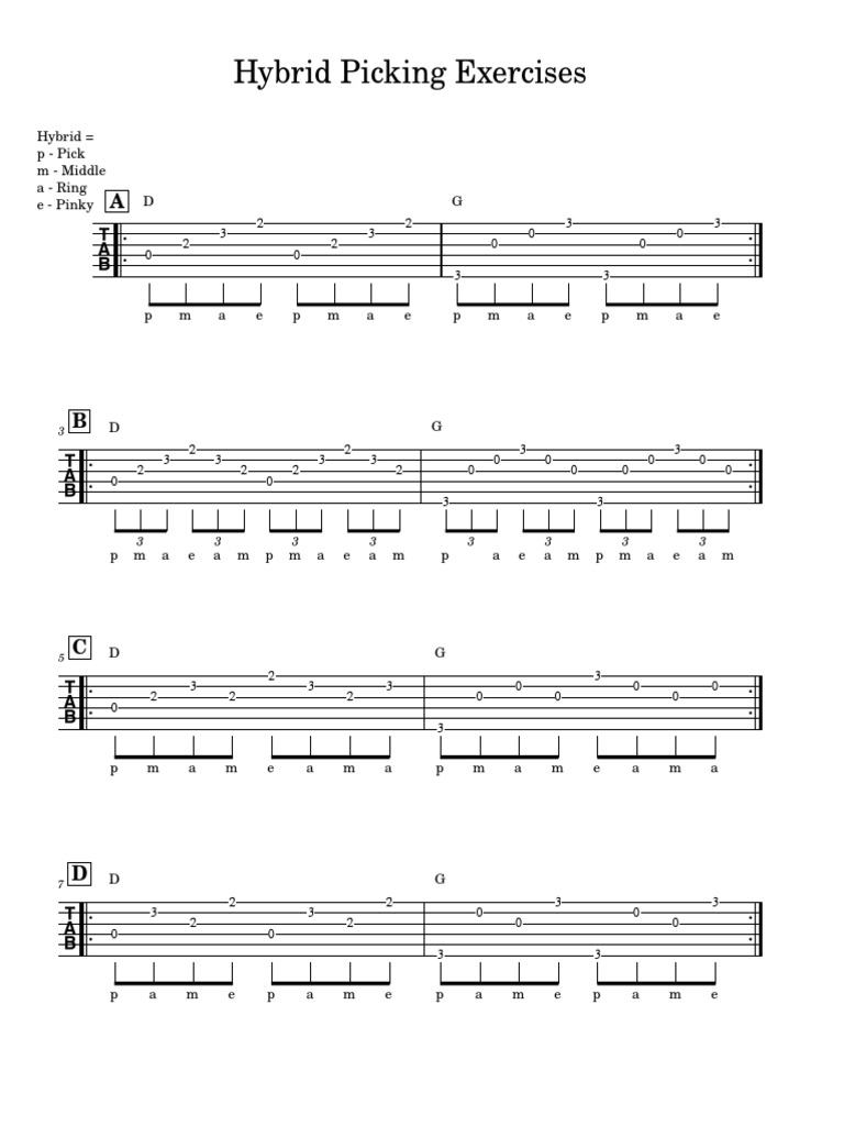 Hybrid Picking Exercises: Hybrid P - Pick M - Middle A - Ring e - Pinky ...