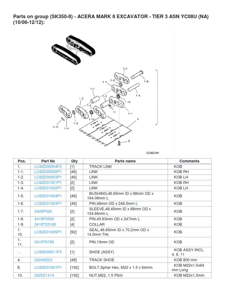 Kobelco SK350LC-8 Track Chain Parts | PDF