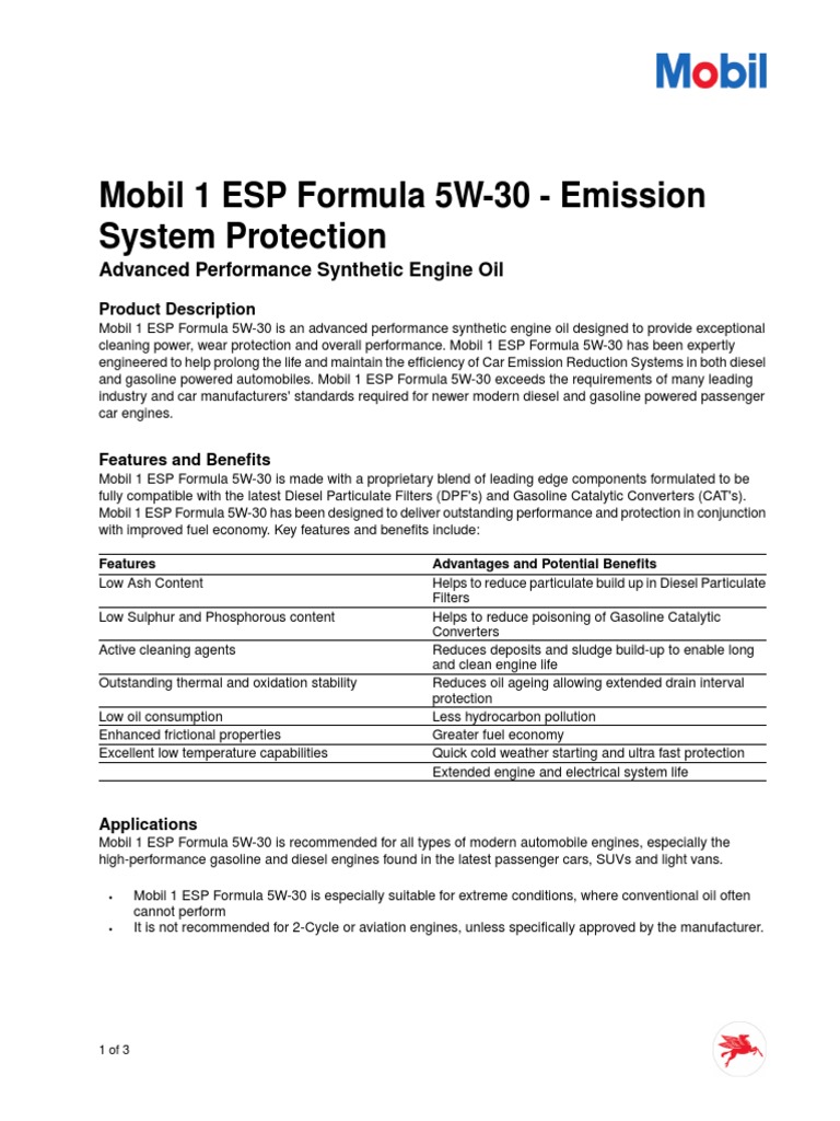 Mobil 1 ESP Formula 5W-30 - Emission System Protection: Advanced ...