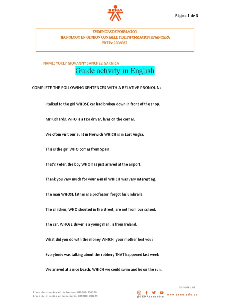 Activity Relative Clauses | PDF