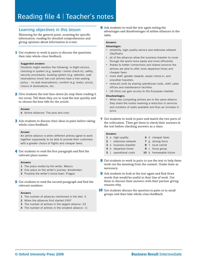 Reading File 4 - Teacher's Notes: Learning Objectives in This Lesson ...