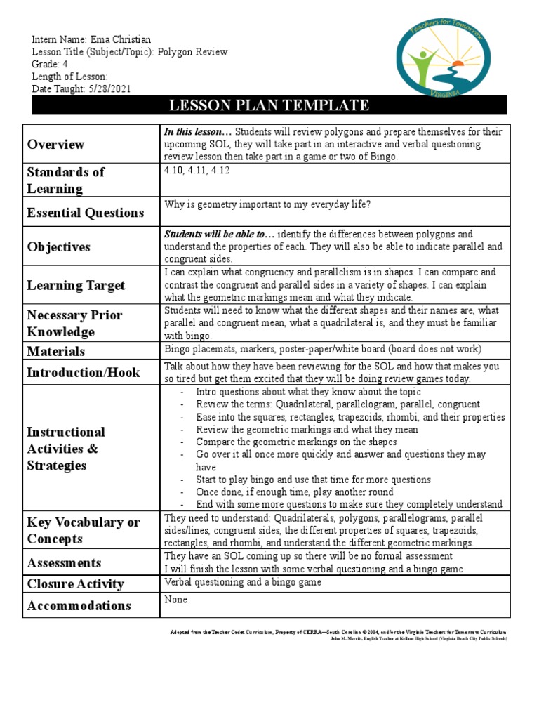 Polygons Lesson Plan | PDF | Shape | Rectangle