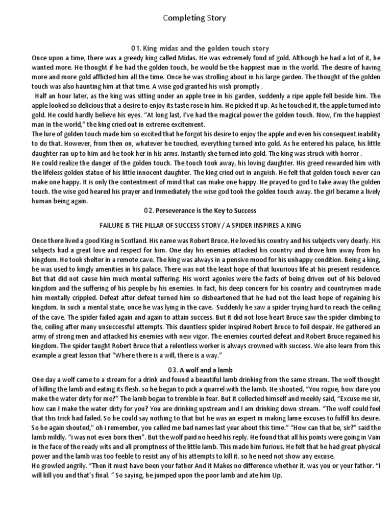 Completing Story: 01. King Midas and The Golden Touch Story | PDF ...